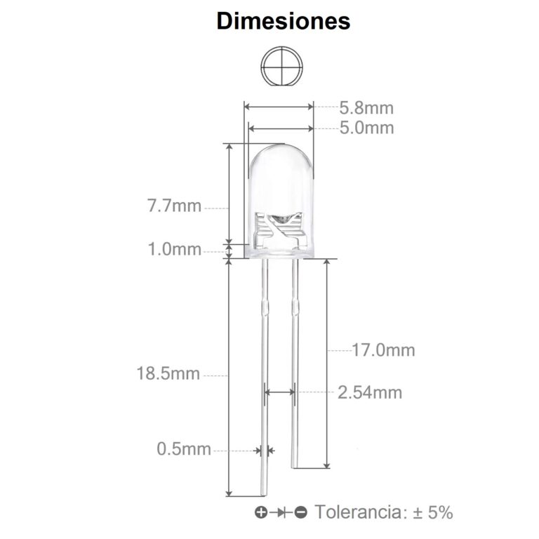 LED Traslúcido de 5 mm Super Brillante — Rojo - SANDOROBOTICS