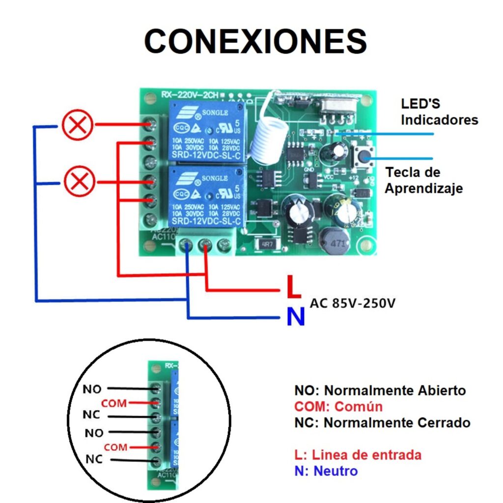 Sistema de Control Remoto de 2 Canales - 220V, 433MHz - SANDOROBOTICS