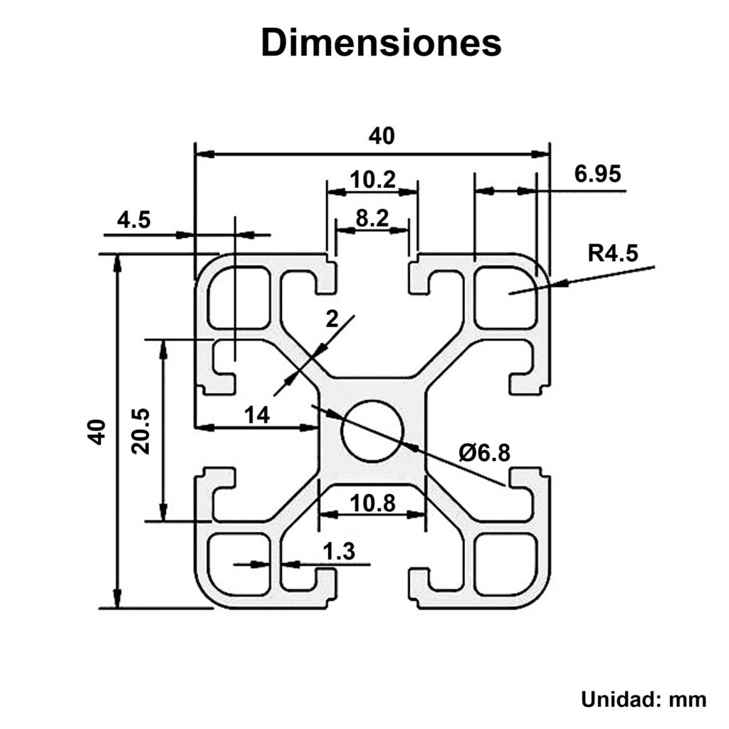 Perfil de Aluminio 4040, Ranura "T" — 40cm, Negro - SANDOROBOTICS